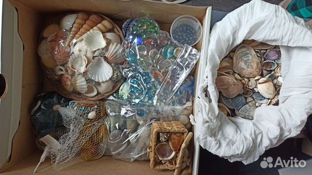 Ракушки, камни, стеклянные шарики, стеклянные камн