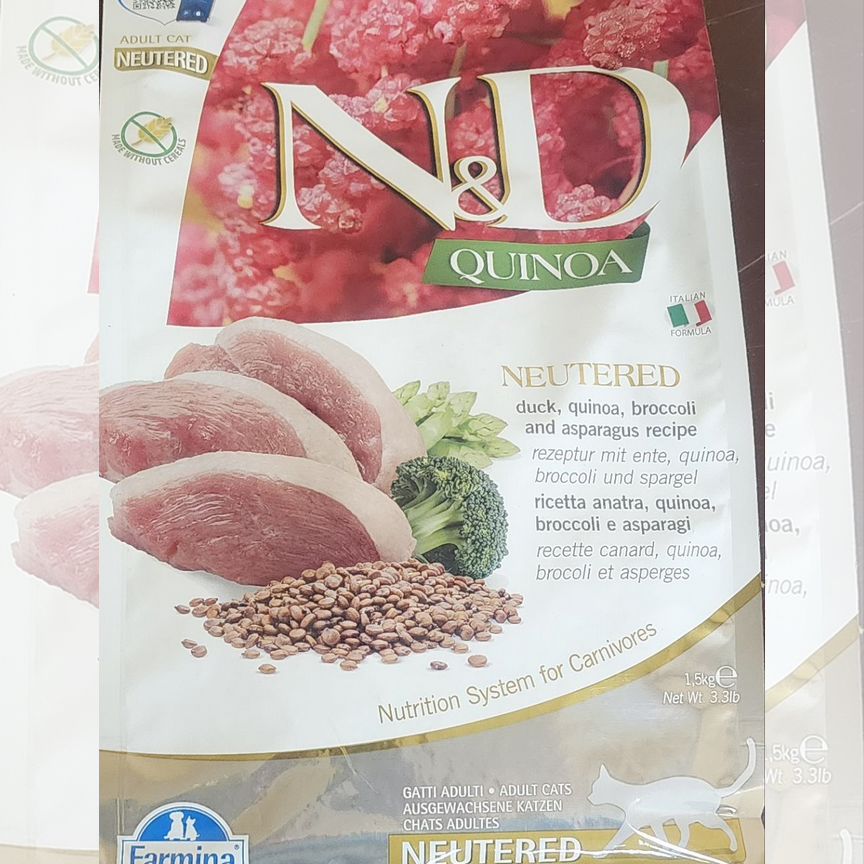 Беззерновой утка с киноа стерилизованным кошкам