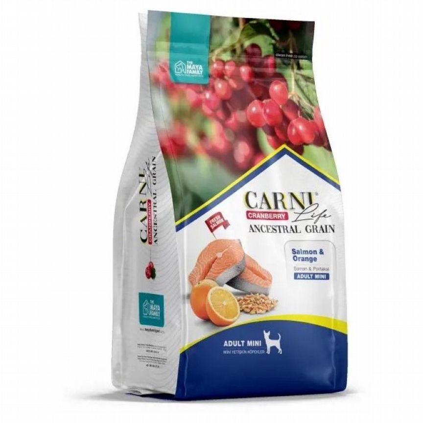 Сухой корм carni Life Mini для взрослых собак мелких пород с лососем, апельсином и клюквой