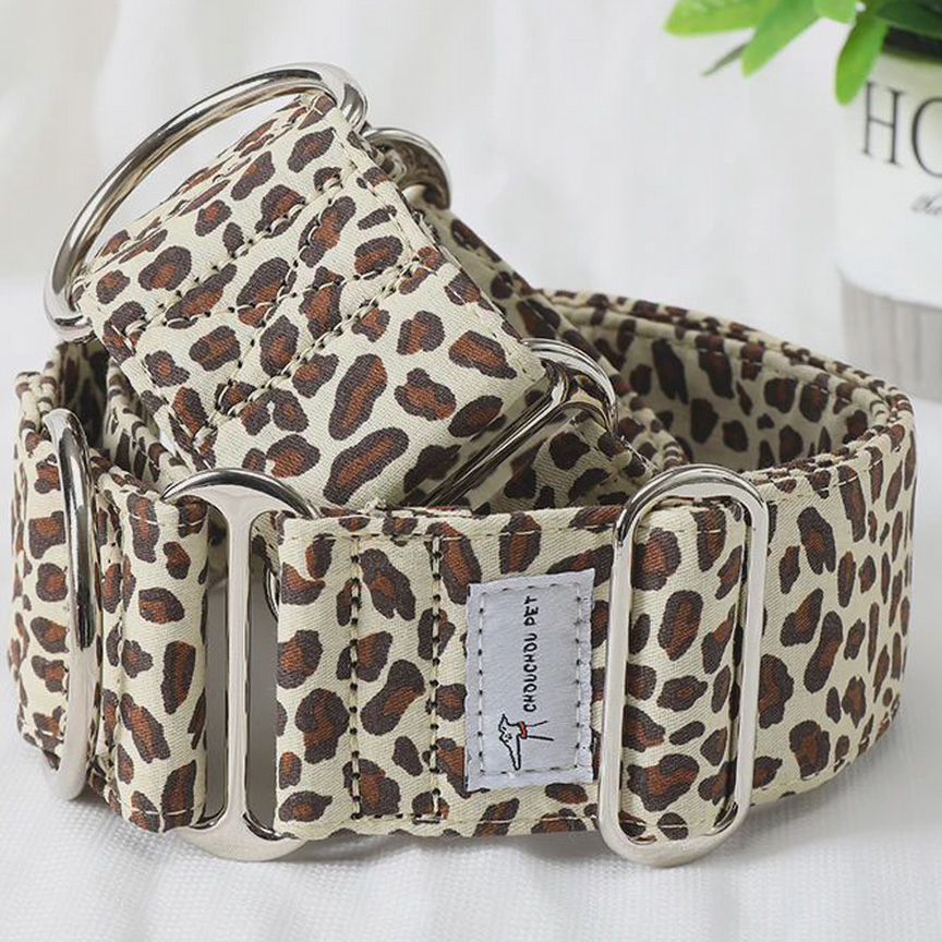 Хлопковый ошейник для итальянской борзой Whippet Martingale L neck41-61cm, Brown leopard print