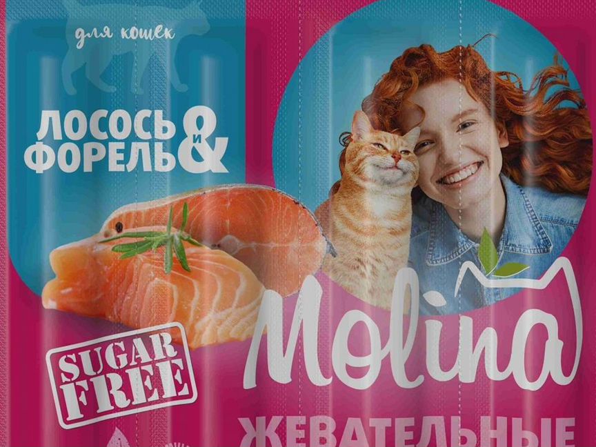 Molina жевательные колбаски для кошек с лососем и