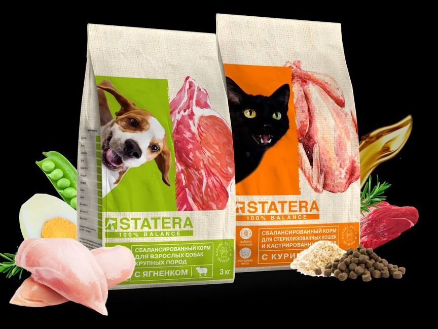 Сухой и влажный корм statera для собак и кошек