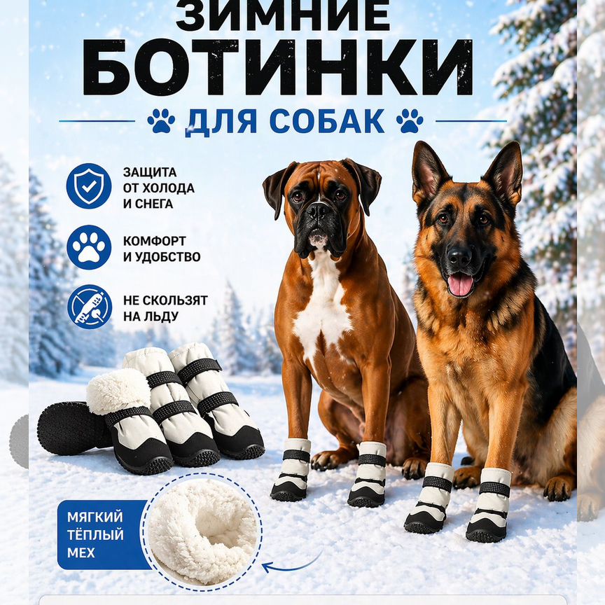 Зимние ботинки для собак не скользят, удобные