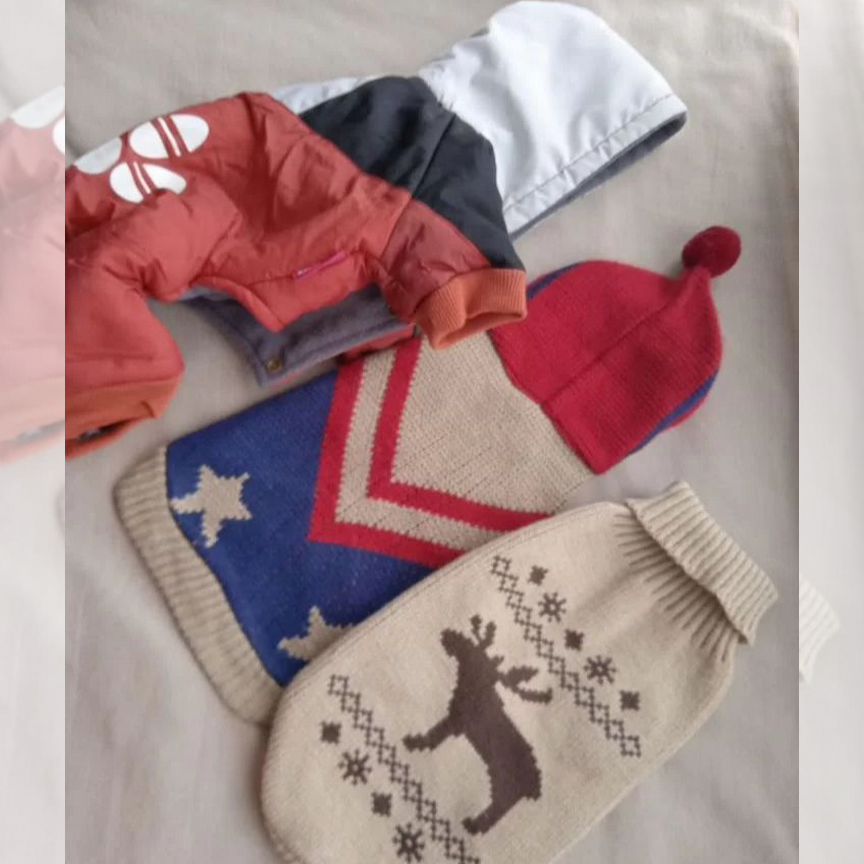 Комбинезон теплый для собаки на флисе и вязанный