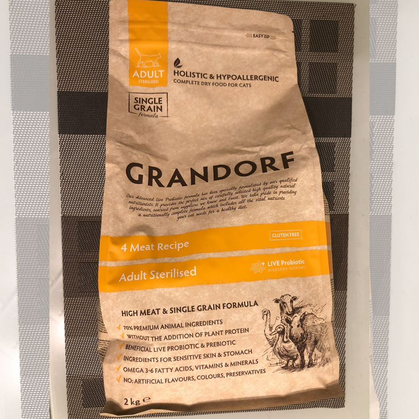 Корм Grandorf 4 вида мяса для кошек, 2 кг