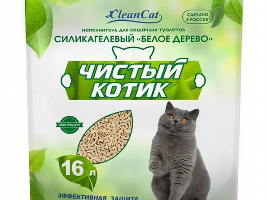 Чистый Котик 16л Белое Дерево (Древесный+Силикагел