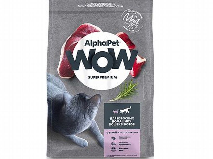 Альфапет WOW 7кг - для кошек, Утка/Потрошки