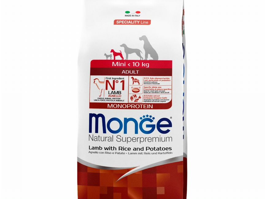 Корм д/собак мини пород Monge ягненок картоф.7.5кг