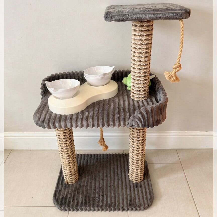 Когтеточка и миски для кошек с подставкой