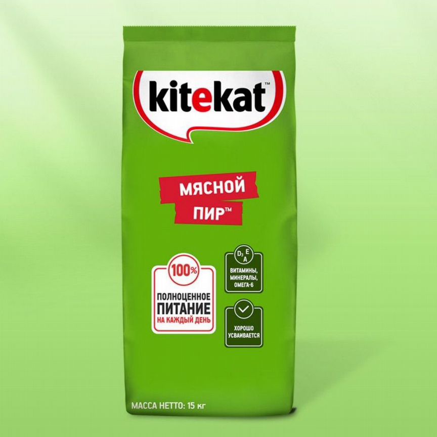Сухой корм для кошек kitekat 15 кг мясной пир