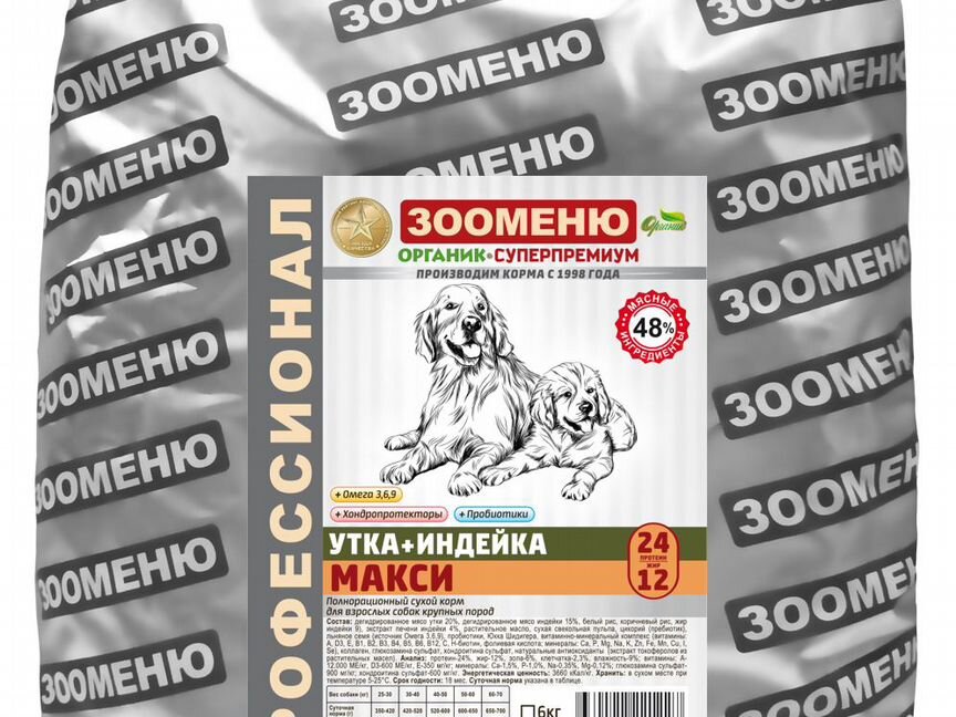 Зооменю Корм для собак крупных пород с утк/инд