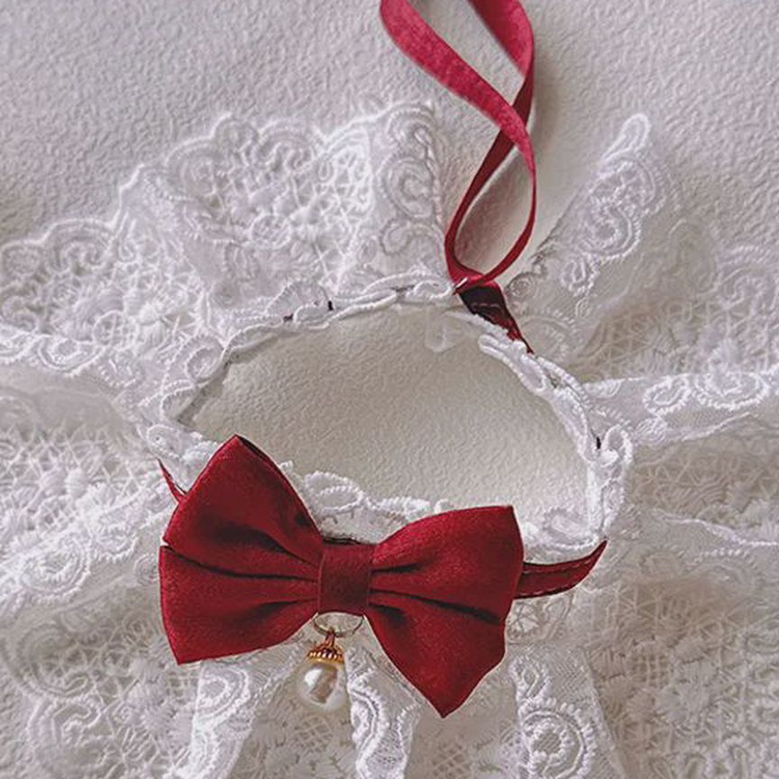 Ошейник для кошки XS, кружевной с бантиком Burgundy