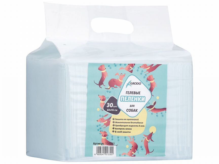 Гелевые пеленки grodo для собак 60х45 см, 30 шт