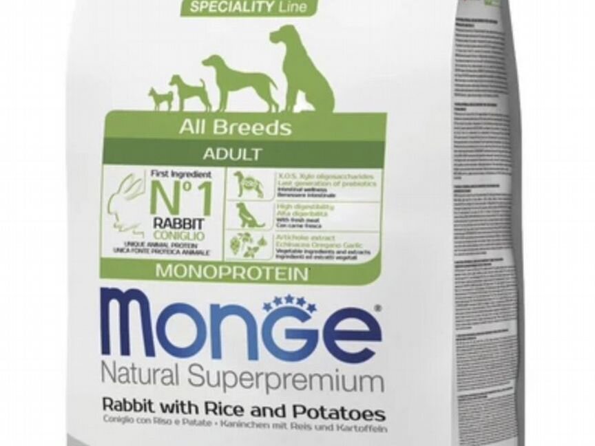 Сухой корм Monge Dog Monoprotein кролик/рис