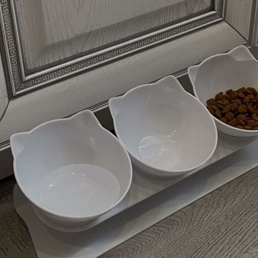 Миски для кошек тройные и резиновый коврик