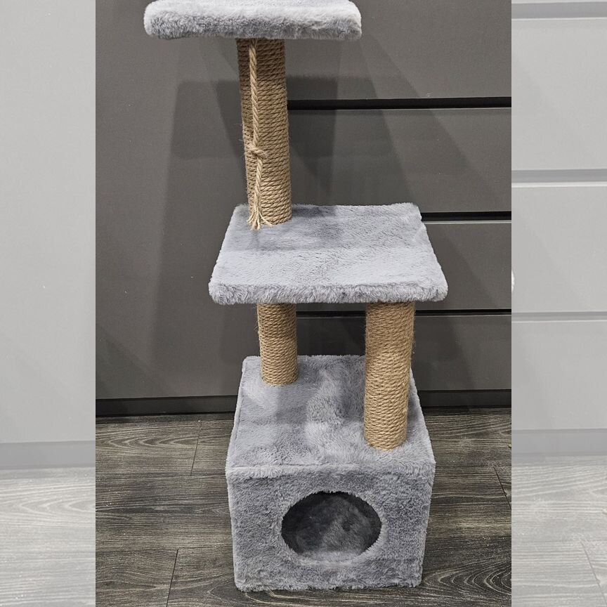 Когтеточка для кошек с лежанкой и домиком