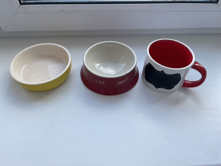 Щетка, чашка, тарелка для котов