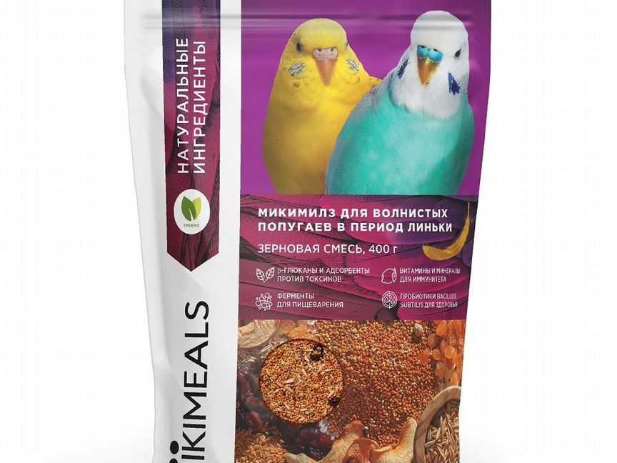 Mikimeals корм для волнистых попугаев в период лин