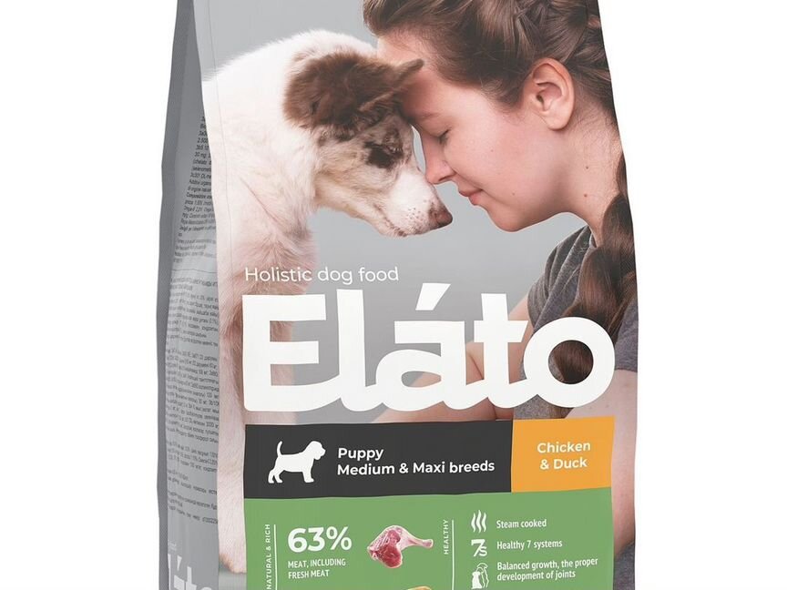 Elato корм для щенков средних и крупных пород с ку