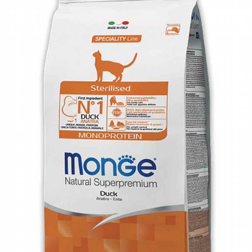 Корм для кошек Monge Sterilized Утка 10 кг