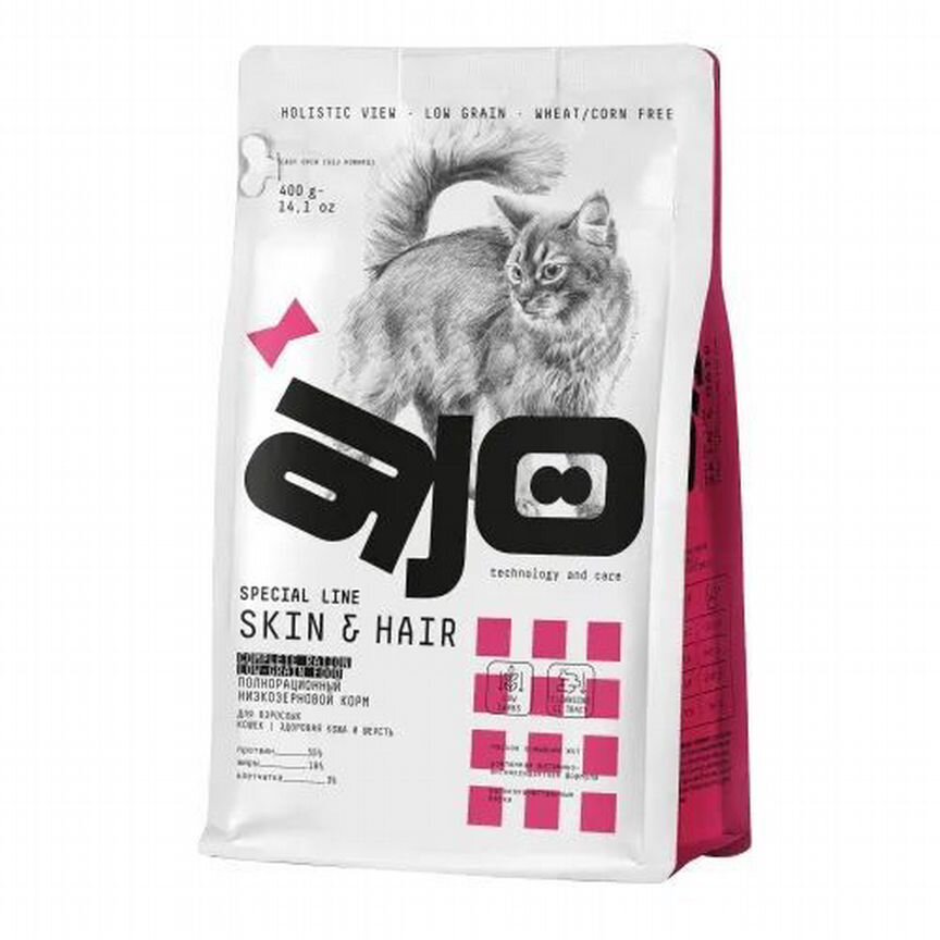 Корм для кошек AJO Skin & Hair 400гр