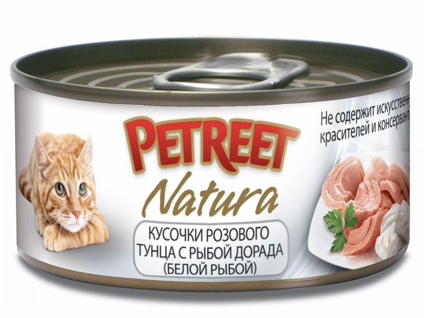 Petreet консервы для кошек,тунец с рыбой дорада