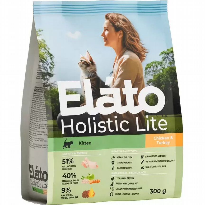 Сухой корм Elato Holistic Lite для котят, беременных и кормящих кошек с курицей и индейкой - 0,3 кг