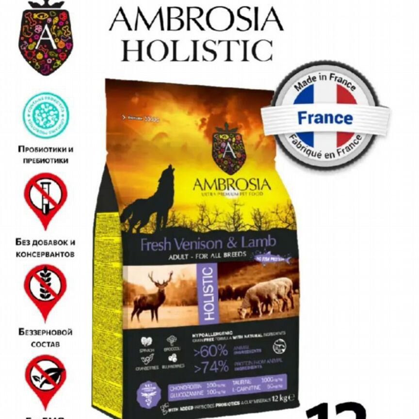 DOG ambrosia Adult All Breeds (Deer & Lamb).12 кг