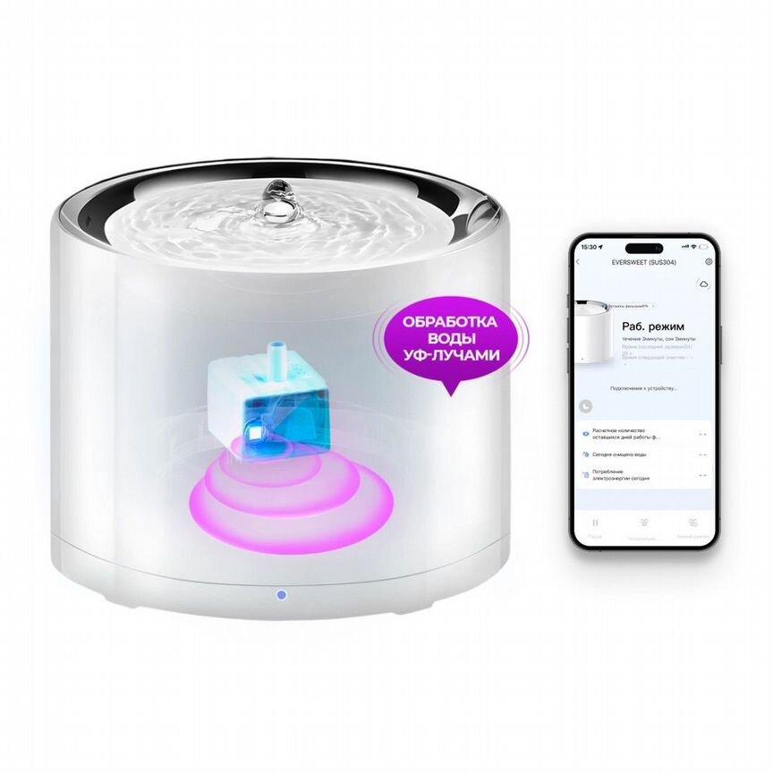 Фонтан для кошек и собак Eversweet 3 PRO UVC