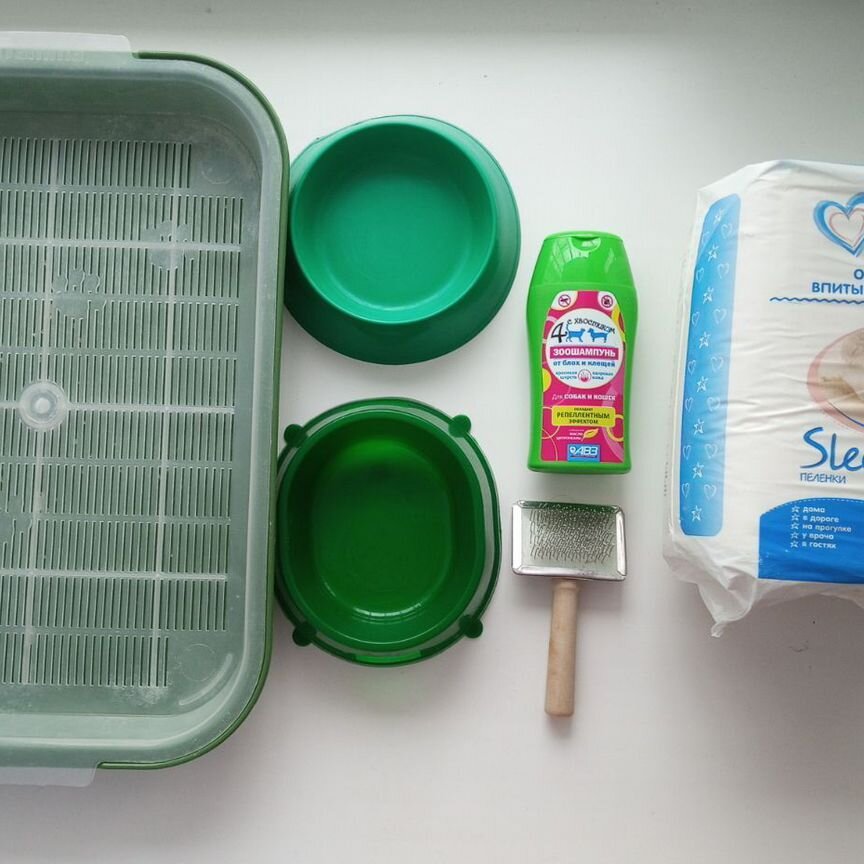 Лоток для кошек, посуда, шампунь, пелёнки