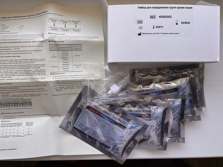 Набор тестов для определения группы крови кошек