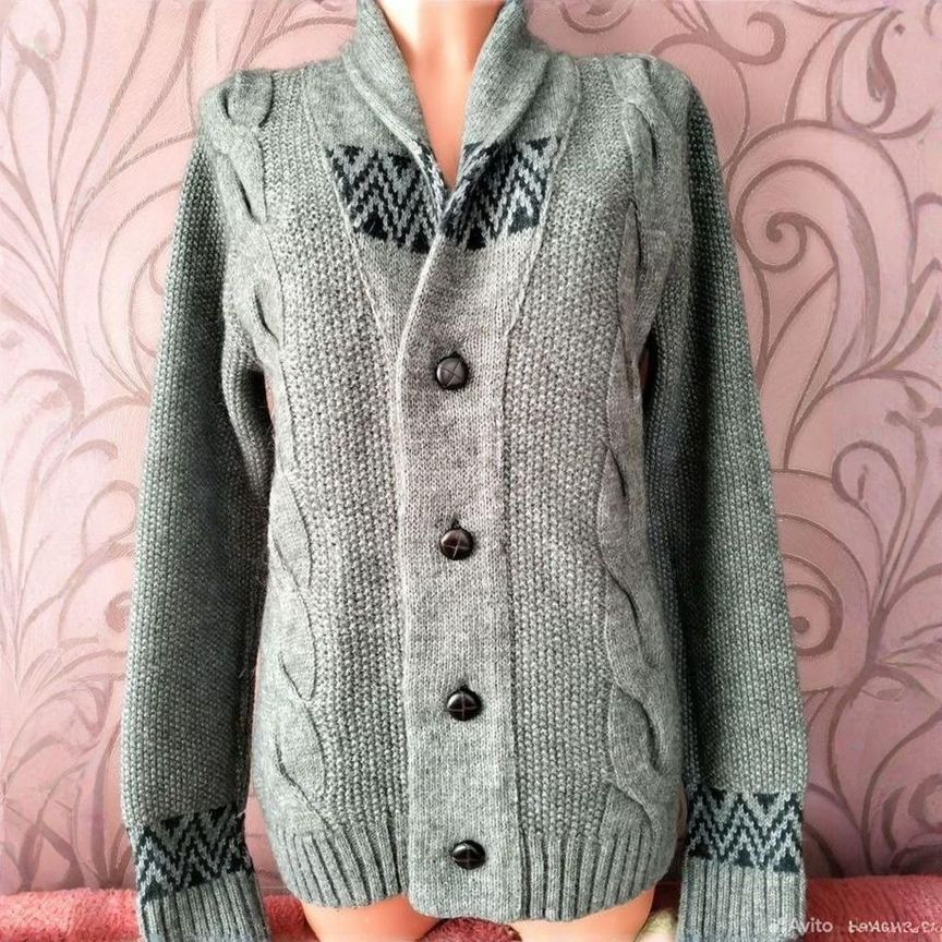 Кардиган с шалевым воротником,шерсть,р.50