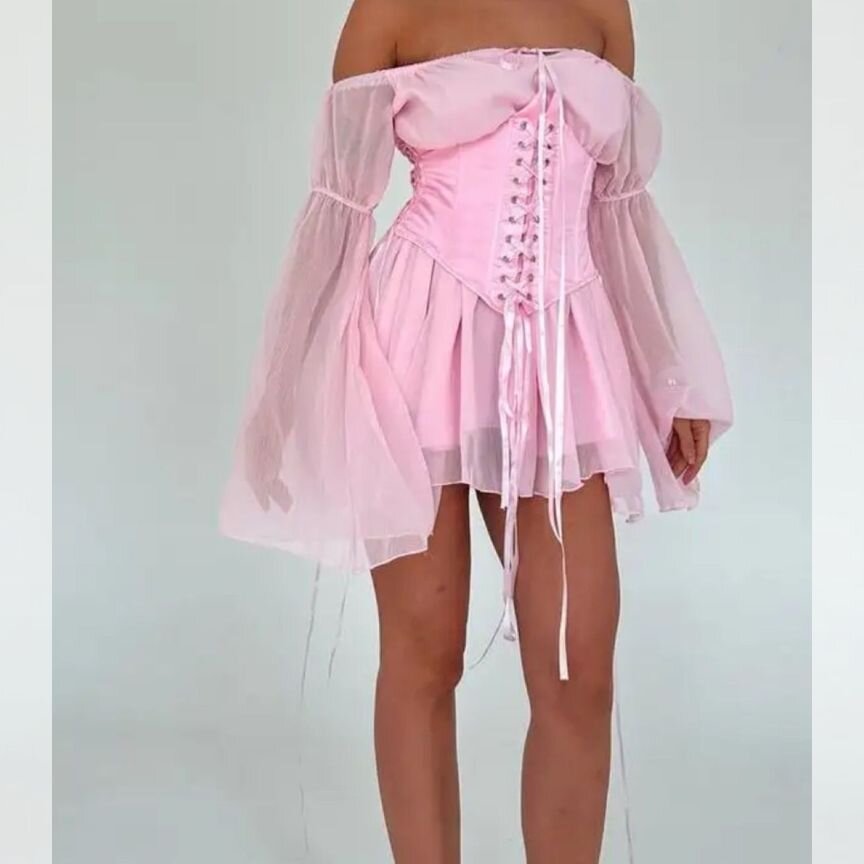 Платье вечернее с корсетом розовое