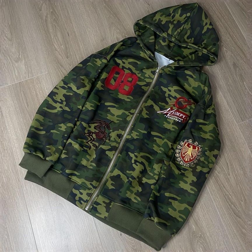 Зип худи camo y2k с нашивками