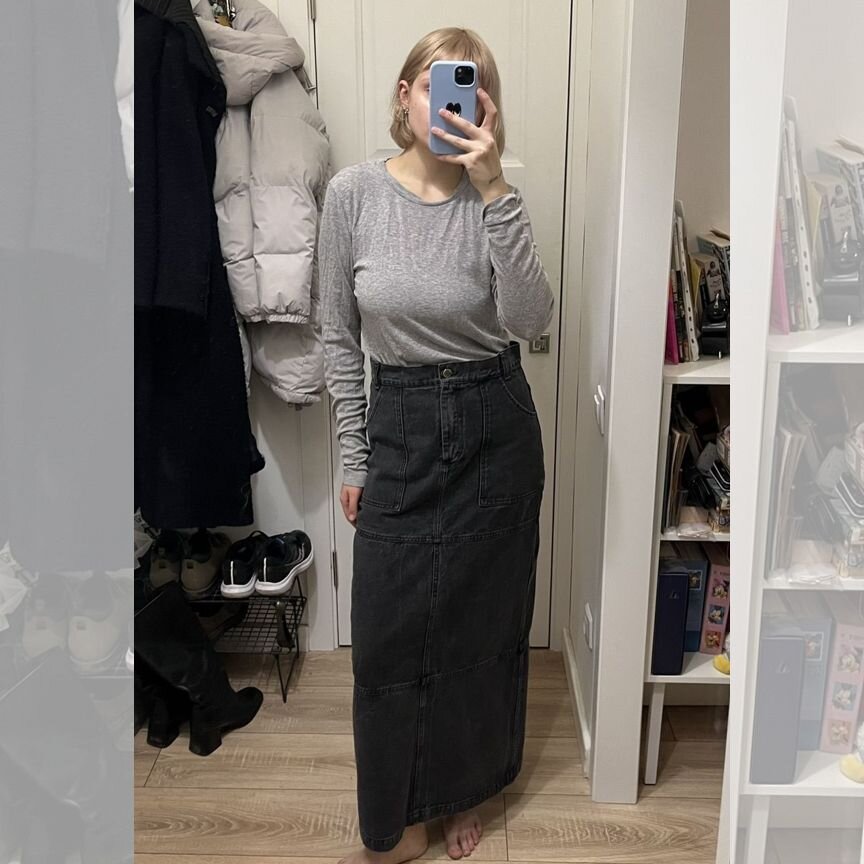 Джинсовая юбка макси черная M